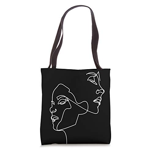 Faces Aesthetic Line Art Black Tote Bag