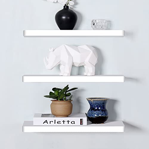 AIKTOTA White Floating Shelves, Wall Shelf Set of 3,Modern Wall Mounted Floating Shelf Unit with Invisible Brackets for Display,Books,Organizer and Decor