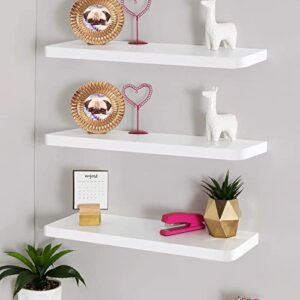 AIKTOTA White Floating Shelves, Wall Shelf Set of 3,Modern Wall Mounted Floating Shelf Unit with Invisible Brackets for Display,Books,Organizer and Decor