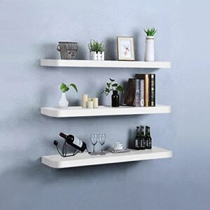 AIKTOTA White Floating Shelves, Wall Shelf Set of 3,Modern Wall Mounted Floating Shelf Unit with Invisible Brackets for Display,Books,Organizer and Decor