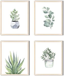 herzii prints botanical wall art prints set of 4 wall pictures boho minimalist plant floral leaves wall decor kitchen eucalyptus leaf green botanical poster sets 5 x7 unframed multicolor 5 x 7 in