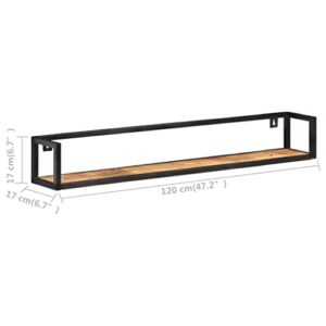 vidaXL 2X Rough Mango Wood Wall Shelves 47.2" Wall Mounted Floating Wooden Hanging Living Room Home Interior Furniture Shelving Rack