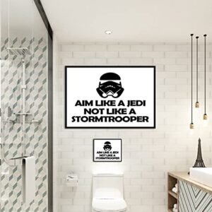 Aim Like A Jedi Not Like A Stormtrooper Bathroom Sign Decor - FRAMED - Home Decor Wall Art, Gallery Wrap Inner Frame, White, 7x9