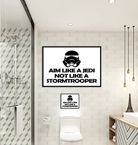 Aim Like A Jedi Not Like A Stormtrooper Bathroom Sign Decor - FRAMED - Home Decor Wall Art, Gallery Wrap Inner Frame, White, 7x9