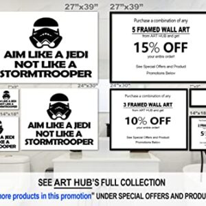 Aim Like A Jedi Not Like A Stormtrooper Bathroom Sign Decor - FRAMED - Home Decor Wall Art, Gallery Wrap Inner Frame, White, 7x9