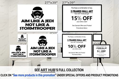 Aim Like A Jedi Not Like A Stormtrooper Bathroom Sign Decor - FRAMED - Home Decor Wall Art, Gallery Wrap Inner Frame, White, 7x9