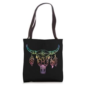 tye dye boho cow skull – fun country and western look tote bag