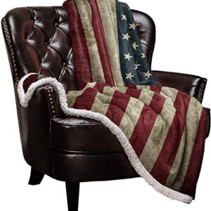 US Flag Sherpa Fleece Blanket, Super Thick and Warm Cozy Luxury Blanket 50"x60", Vintage American Flag Fourth of July Independence Day Themed Bed Blanket, Fluffy Microfiber Throw Blanket for Couch