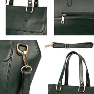 La Reina Women's Genuine Leather Satchel Handbag Shoulder Tote Top Handles Crossbody (Dark Green)