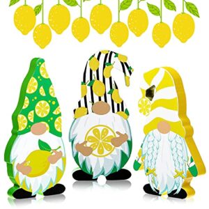 3 pcs lemon gnomes decor lemon wooden decorations for kitchen summer tiered tray gnomes lemon wooden tabletop centerpiece farmhouse lemon gnome freestanding table signs for summer home decoration