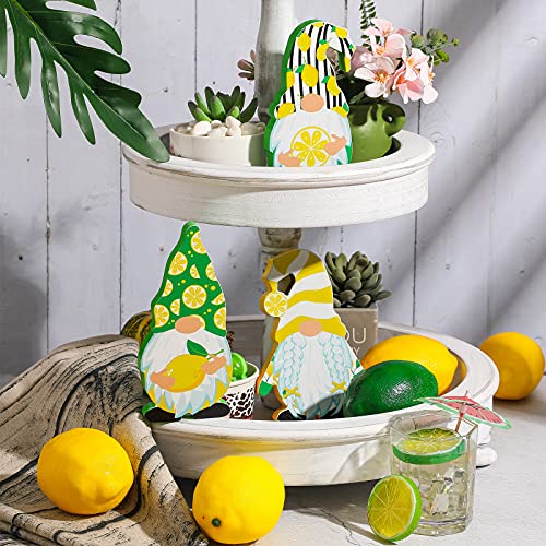 3 Pcs Lemon Gnomes Decor Lemon Wooden Decorations for Kitchen Summer Tiered Tray Gnomes Lemon Wooden Tabletop Centerpiece Farmhouse Lemon Gnome Freestanding Table Signs for Summer Home Decoration