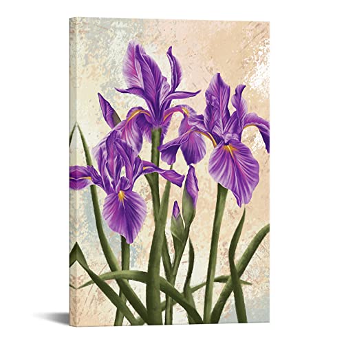 FuShvre Purple Flower Canvas Art Picture Iris Floral Painting for Home Office Modern Farmhouse Wall Decor Contemporary Elegant Artwork Gallery Wrapped Ready to Hang 24"x36"