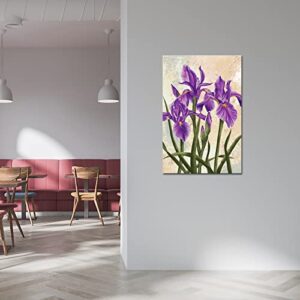 FuShvre Purple Flower Canvas Art Picture Iris Floral Painting for Home Office Modern Farmhouse Wall Decor Contemporary Elegant Artwork Gallery Wrapped Ready to Hang 24"x36"