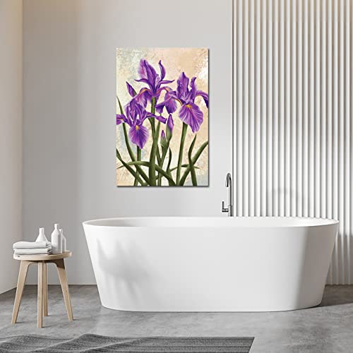 FuShvre Purple Flower Canvas Art Picture Iris Floral Painting for Home Office Modern Farmhouse Wall Decor Contemporary Elegant Artwork Gallery Wrapped Ready to Hang 24"x36"