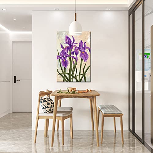 FuShvre Purple Flower Canvas Art Picture Iris Floral Painting for Home Office Modern Farmhouse Wall Decor Contemporary Elegant Artwork Gallery Wrapped Ready to Hang 24"x36"