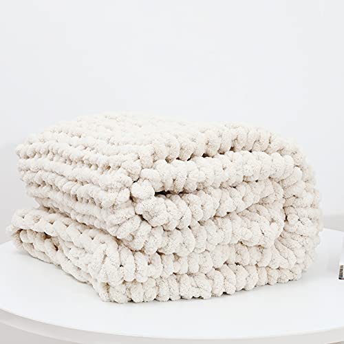 ZUIBESCHOS Chunky Knit Blanket Warm Chenille Yarn Throw Blanket 40x80 Inch Handmade Cozy Throw Yarn Blanket for Bed Home Decor, Machine Washable,Beige