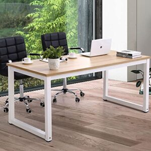 nsdirect modern computer desk 63 inch large office desk, writing study table for home office desk workstation wide metal sturdy frame thicker steel legs, white