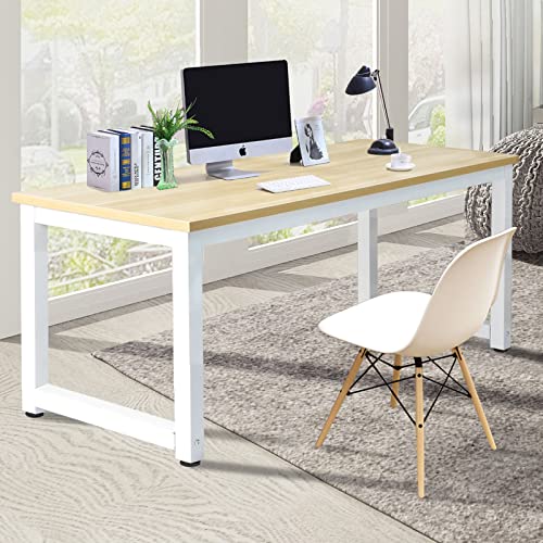 NSdirect Modern Computer Desk 63 Inch Large Office Desk, Writing Study Table for Home Office Desk Workstation Wide Metal Sturdy Frame Thicker Steel Legs, White