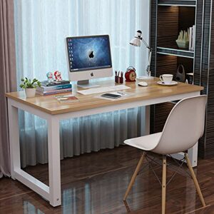 NSdirect Modern Computer Desk 63 Inch Large Office Desk, Writing Study Table for Home Office Desk Workstation Wide Metal Sturdy Frame Thicker Steel Legs, White