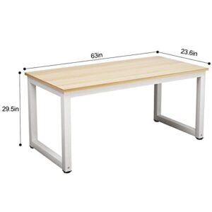 NSdirect Modern Computer Desk 63 Inch Large Office Desk, Writing Study Table for Home Office Desk Workstation Wide Metal Sturdy Frame Thicker Steel Legs, White