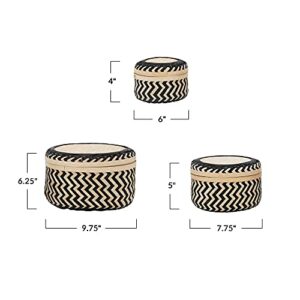 Bloomingville Boho Bamboo Lids, Set of 3 Sizes Storage Box, Black & Natural, 3