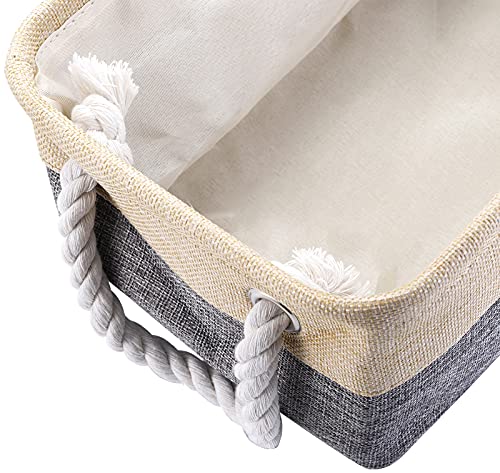 TOPZEA 6 Pack Fabric Storage Baskets, Foldable Storage Bin with Rope Handles Linen Storage Basket for Shelves, Closet Organizing, Cloth Storage Baskets, 12" x 8" x 5", Grey