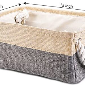 TOPZEA 6 Pack Fabric Storage Baskets, Foldable Storage Bin with Rope Handles Linen Storage Basket for Shelves, Closet Organizing, Cloth Storage Baskets, 12" x 8" x 5", Grey