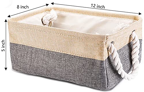 TOPZEA 6 Pack Fabric Storage Baskets, Foldable Storage Bin with Rope Handles Linen Storage Basket for Shelves, Closet Organizing, Cloth Storage Baskets, 12" x 8" x 5", Grey