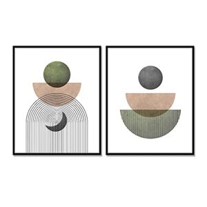 mid century modern print set of 2 abstract wall art olive green wall decor minimalist abstract decor moon and sun wall art set unframed 11x14inch