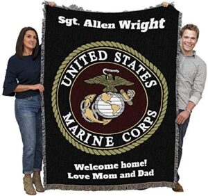 pure country weavers us marine corps – emblem blanket – personalized – custom gift military tapestry throw woven from cotton – made in the usa (72×54)