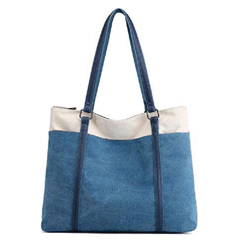 Womens Tote Bag Hobo Handbags Casual Satchel Canvas Shoulder Bag Shopper Travel Purses Blue