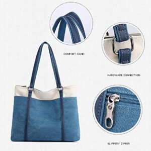 Womens Tote Bag Hobo Handbags Casual Satchel Canvas Shoulder Bag Shopper Travel Purses Blue