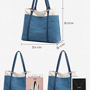 Womens Tote Bag Hobo Handbags Casual Satchel Canvas Shoulder Bag Shopper Travel Purses Blue