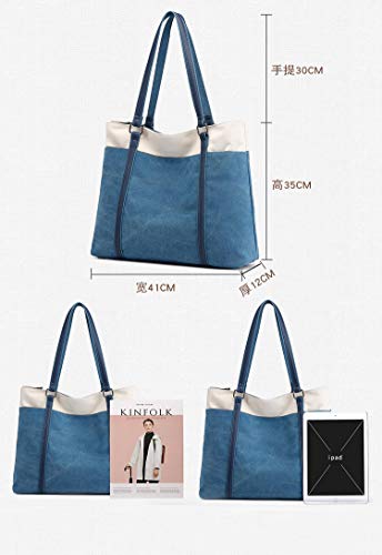 Womens Tote Bag Hobo Handbags Casual Satchel Canvas Shoulder Bag Shopper Travel Purses Blue