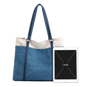 Womens Tote Bag Hobo Handbags Casual Satchel Canvas Shoulder Bag Shopper Travel Purses Blue