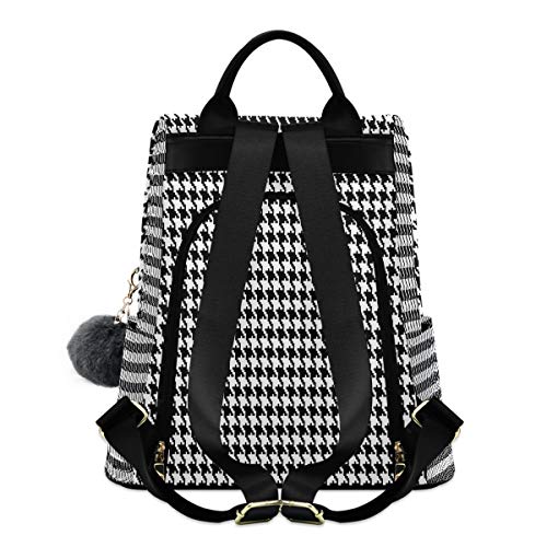 ALAZA Stylish Black Houndstooth Plaid Backpack Purse Anti-theft Casual Fashion Polyester Travel Rucksack Shoulder Bag for Women Girls