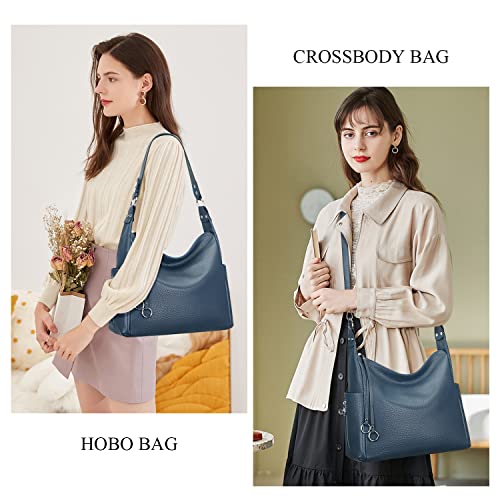 Over Earth Genuine Leather Purses and Handbags Shoulder Bags for Women Ladies Hobo Crossbody Purse Large(O116E Linen Blue)