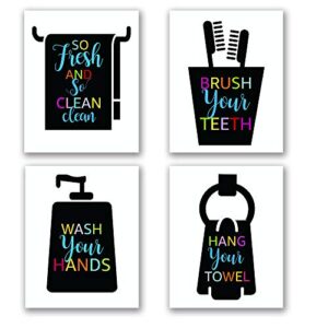 funny bathroom quotes art print watercolor lettering sign wall art painting poster, bathroom canvas wall art printing, for kids washroom decor, black silhouette design, set of 4 (8”x10”), no frame