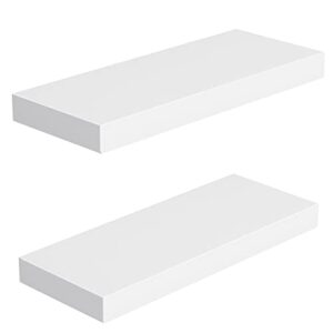 amada homefurnishing floating shelves large, 24 x 9 inch wall shelves for bathroom, bedroom, kitchen, shelves for wall decor set of 2, white – amfs06