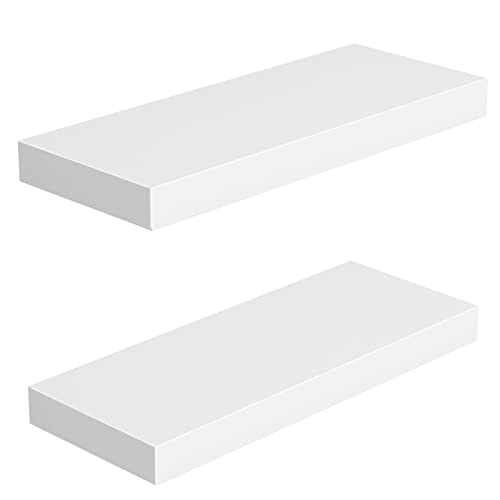 AMADA HOMEFURNISHING Floating Shelves Large, 24 x 9 Inch Wall Shelves for Bathroom, Bedroom, Kitchen, Shelves for Wall Decor Set of 2, White - AMFS06