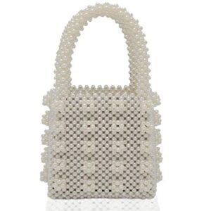 topsmu pearl bag crystal pearl purse handmade weave for women handbag acrylic beaded bags white