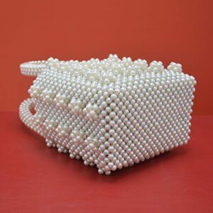 TOPSMU Pearl Bag Crystal Pearl Purse Handmade Weave For Women Handbag Acrylic Beaded Bags White