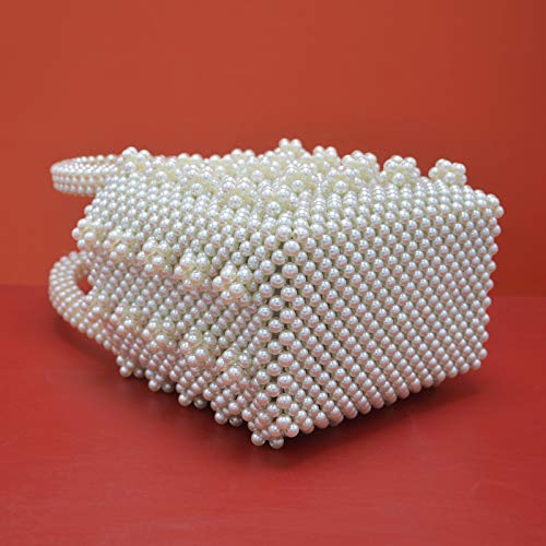 TOPSMU Pearl Bag Crystal Pearl Purse Handmade Weave For Women Handbag Acrylic Beaded Bags White