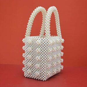 TOPSMU Pearl Bag Crystal Pearl Purse Handmade Weave For Women Handbag Acrylic Beaded Bags White