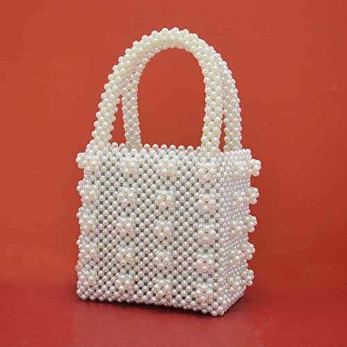 TOPSMU Pearl Bag Crystal Pearl Purse Handmade Weave For Women Handbag Acrylic Beaded Bags White