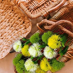 SNAIL GARDEN 15Pcs Artificial Dandelion, Artificial Flowers Plants Bouquet with 1 Vase Kraft Paper Bag-Plastic Shrubs Brushes Plant Fake Grass for Indoor Outdoor(White,Yellow,Green)