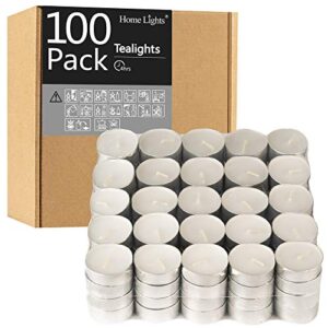 tealight candles – 4 hours – giant 100,200,300 bulk packs – white unscented european smokeless tea lights for shabbat, weddings, christmas, home decorative- 100 pack