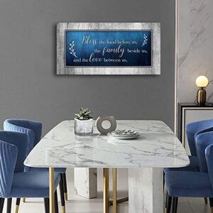 Christian Wall Art Decor Blue and Grey Canvas Prints Bless The Food Quote Wall Pictures Framed Artwork for Home Living Room Dining Room Kitchen Decorations