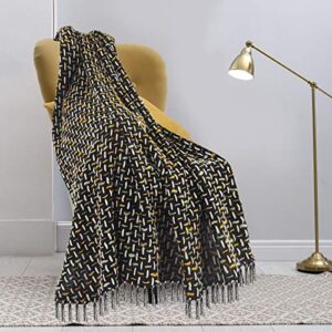 LR Home Modern Interwoven Throw Blanket with Fringe 50" x 60"