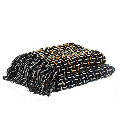 LR Home Modern Interwoven Throw Blanket with Fringe 50" x 60"